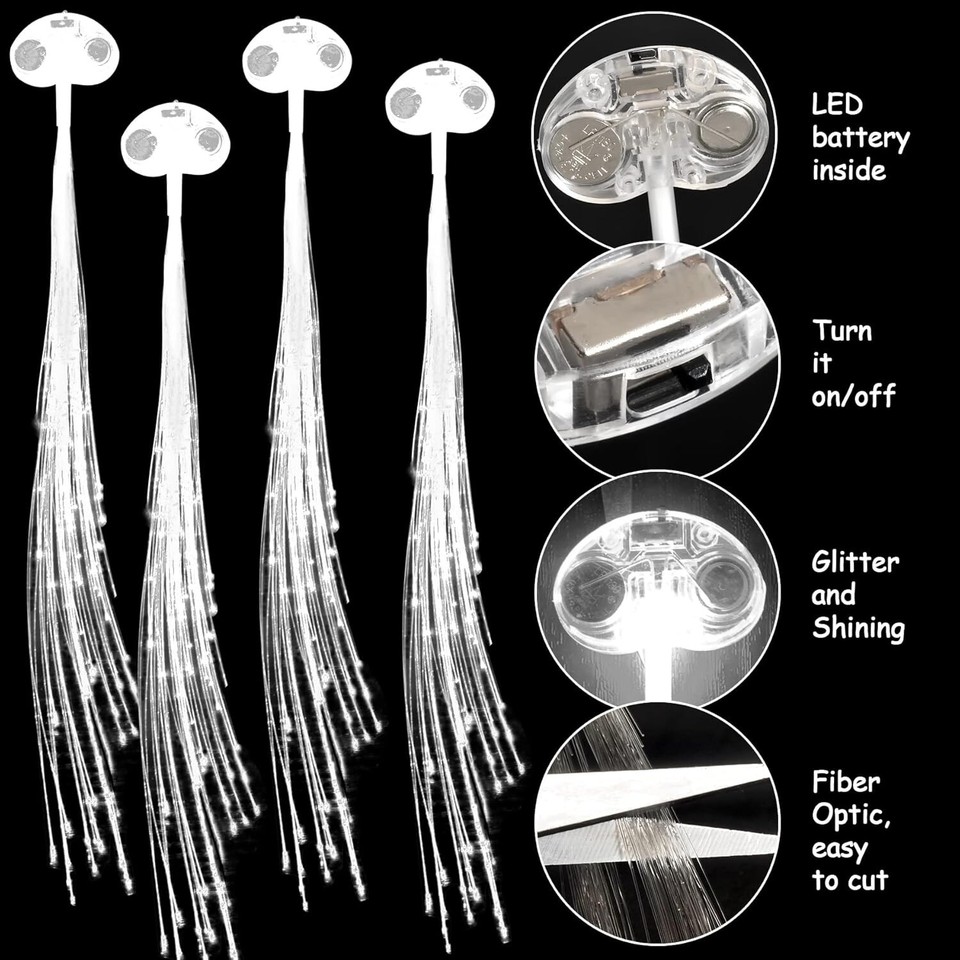 28 Pack Color Flashing LED Lights Fiber Optic Hair Clips extensions ...
