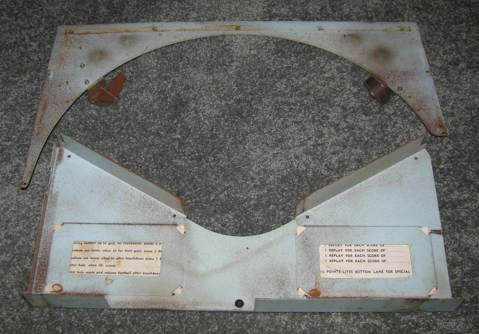 1967 WIlliams TOUCHDOWN Pinball Machine Upper & Lower APRON, Score Card ...