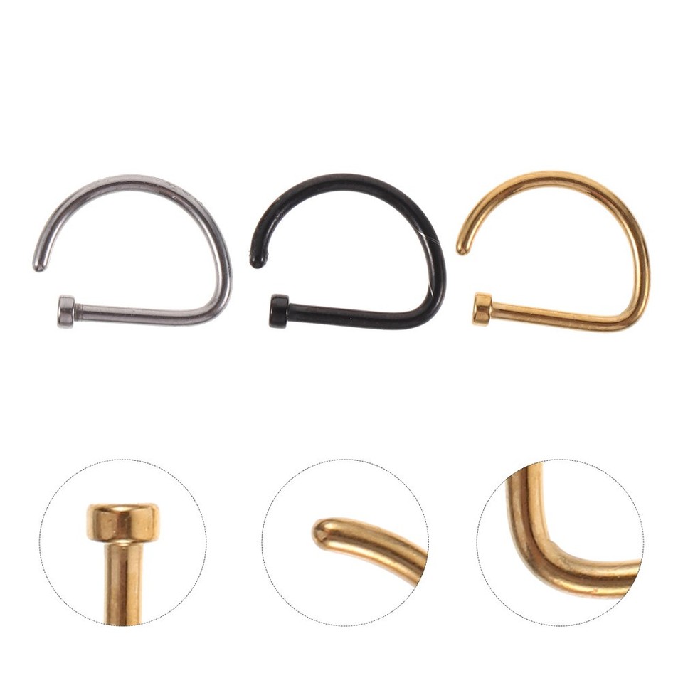 3pcs Nose Rings Hoops Piercing Jewelry Nose Studs D Shaped Open Type ...