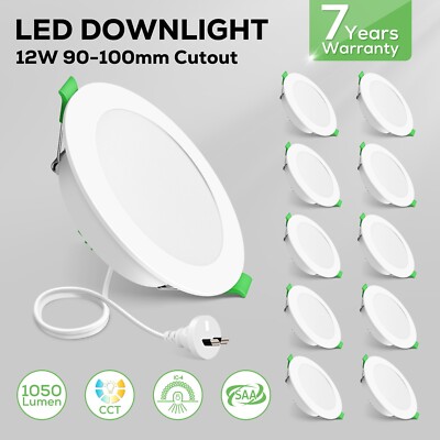 10PCS LED Ceiling Downlights Kit 90mm Tri Color 12W Dimmable AU Plug ...