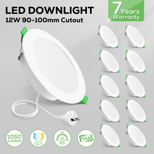 10PCS LED Ceiling Downlights Kit 90mm Tri Color 12W Dimmable AU Plug ...