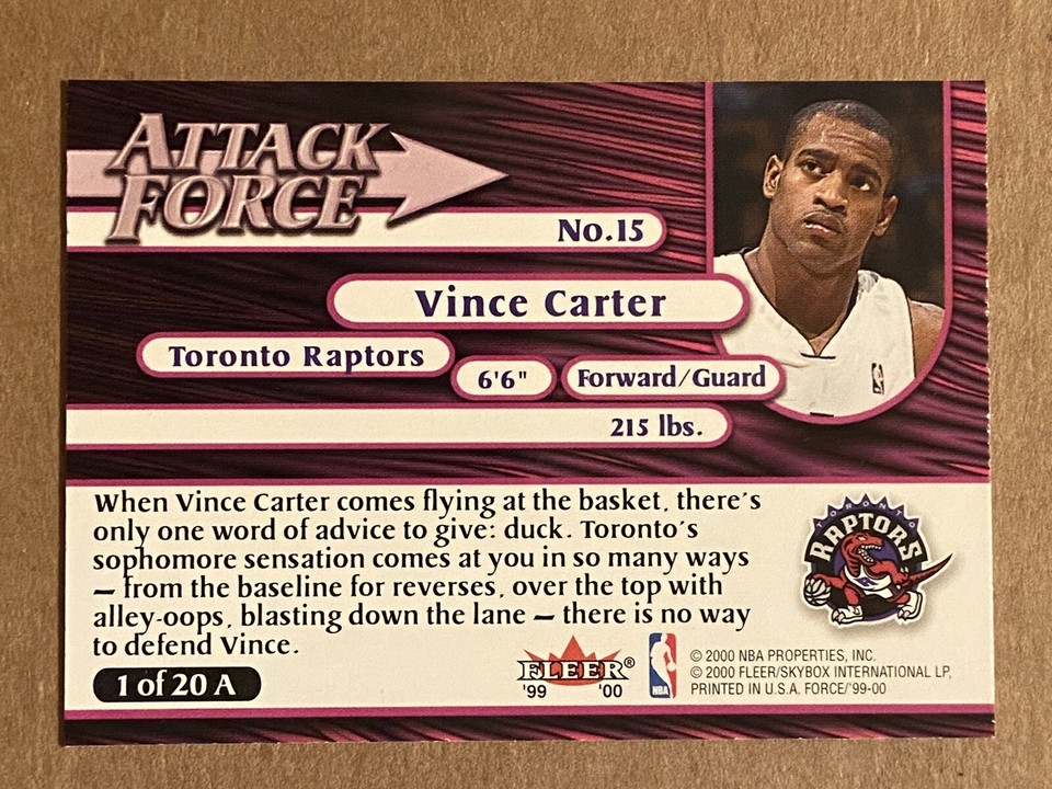 VINCE CARTER 1999-00 Fleer Force Attack Force #1A Insert Card Toronto ...
