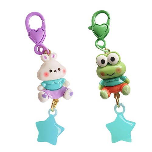 Kawaii Animal Star Keychain Cute Cartoon Rabbit Frog Keyring School Bag Pend^.^ | eBay