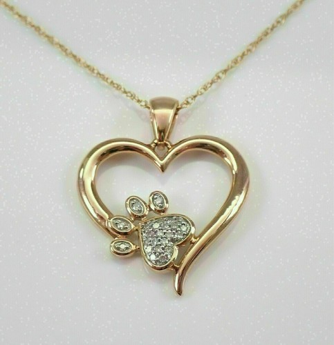 1Ct Round Cut Simulated Diamond Dog Paw Heart Pendant 14K Yellow Gold ...
