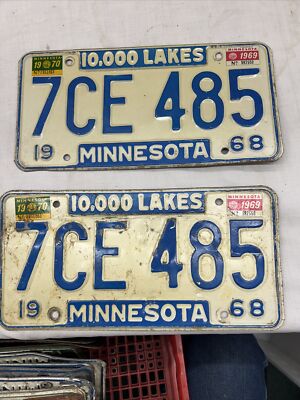 Match Number Set Pair 1968 7CE485 MINNESOTA MN LICENSE PLATE 10000 ...