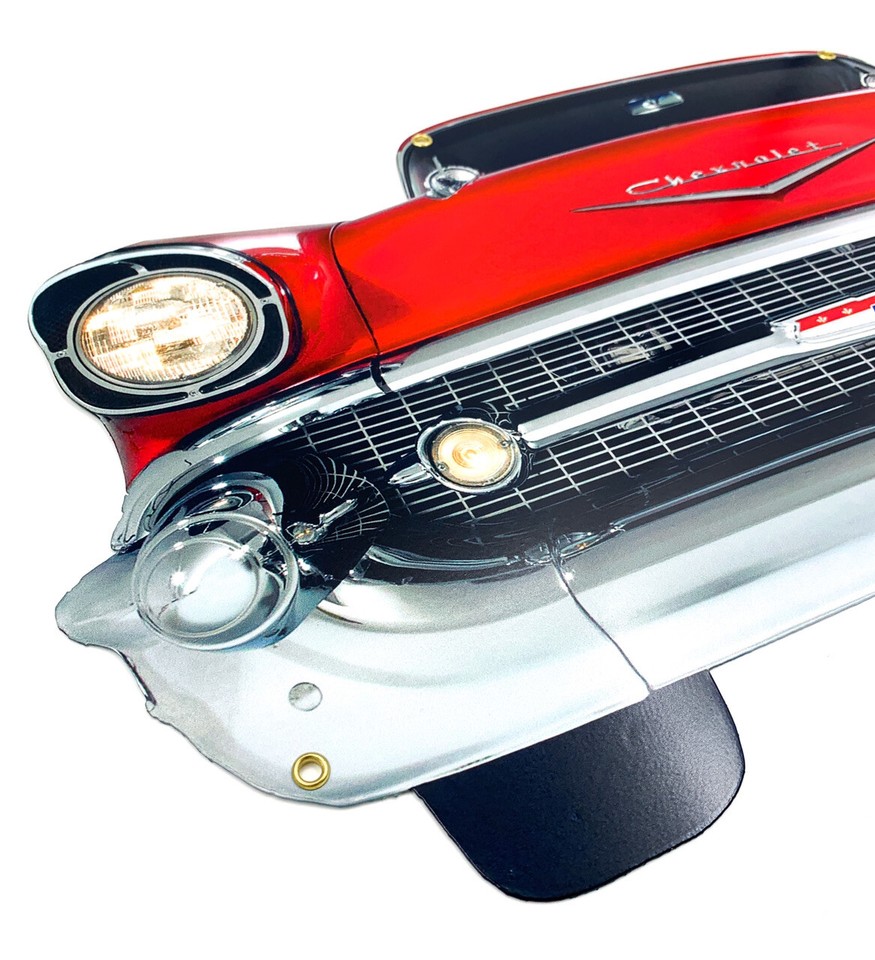 1957 Chevy Bel Air Front Bumper Metal Sign | 26" x 13" | Red | Metallic ...