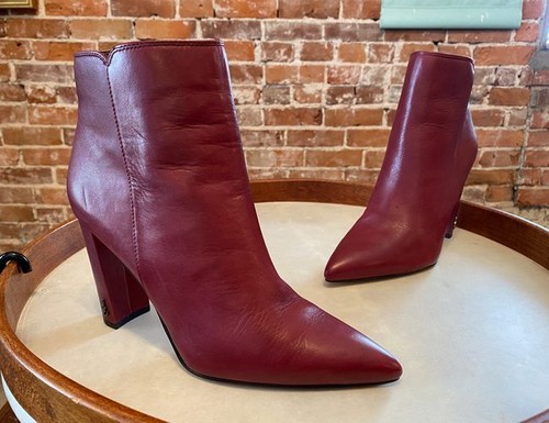 Sam Edelman Cabernet Red Leather Raelle Pointed Toe Ankle Boots Bootie ...