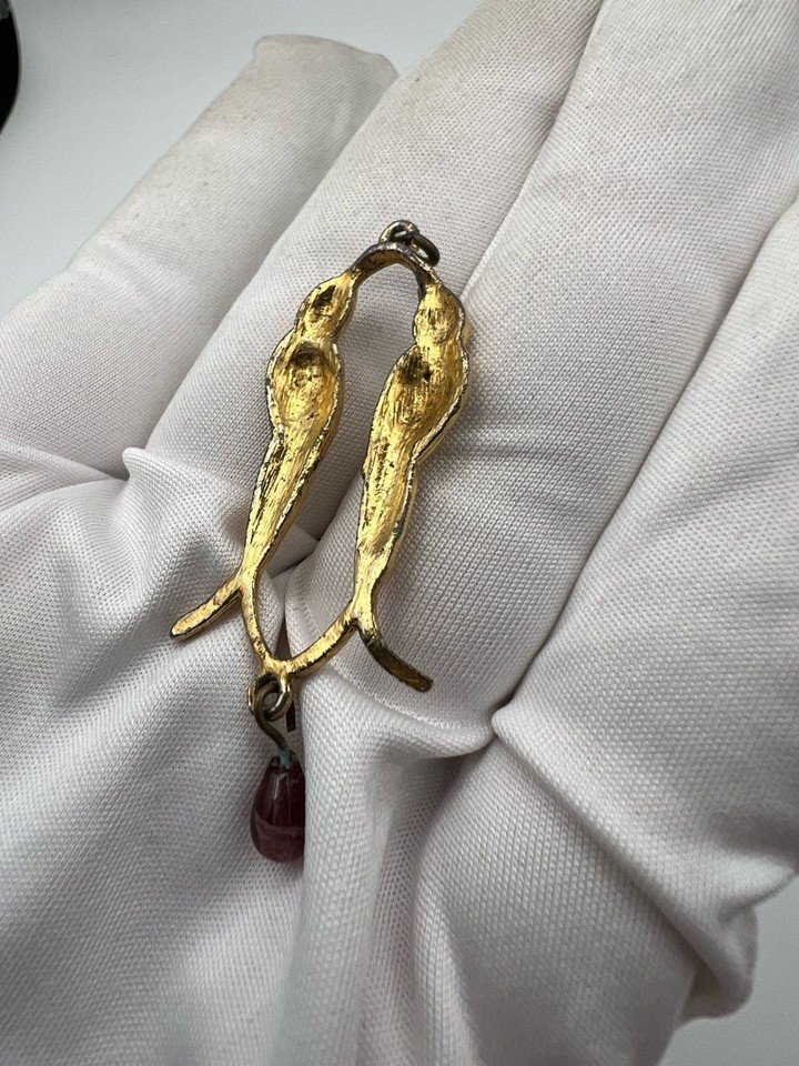 Vintage Gold Tone Lovebirds Pendant with Teardrop Bead | eBay