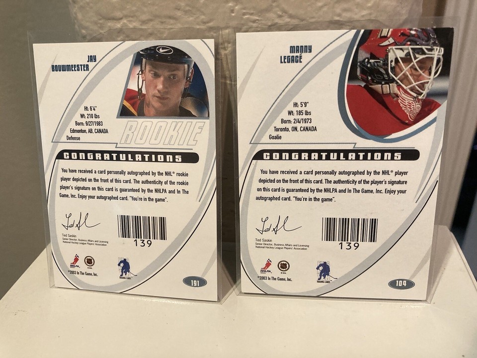 2002-03 ITG BAP Signature Series Jay Bouwmeester Manny Legace Rookie ...