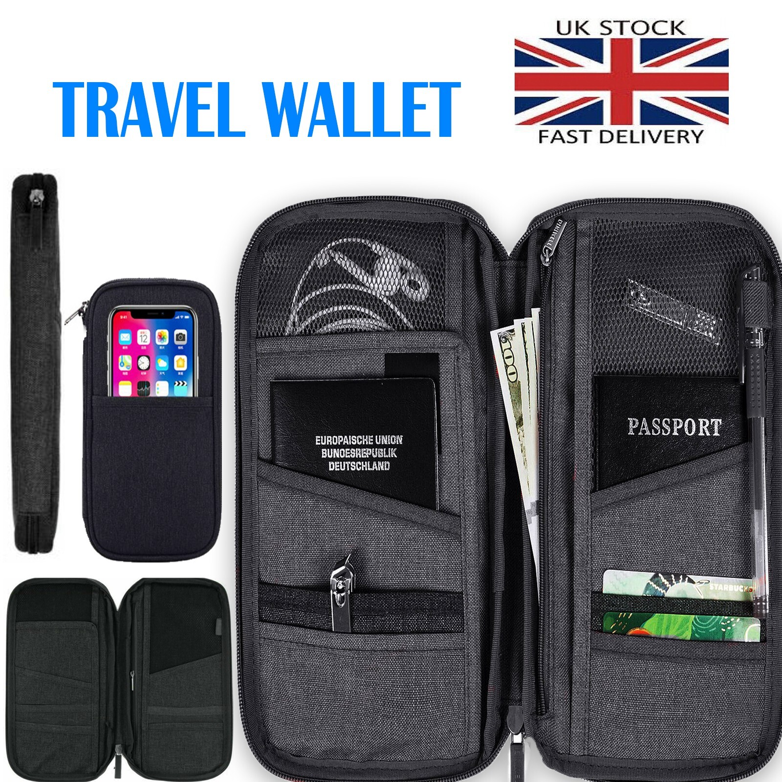 Travel Wallet Passport Documents Holder RFID Organiser ID Cards Pouch ...