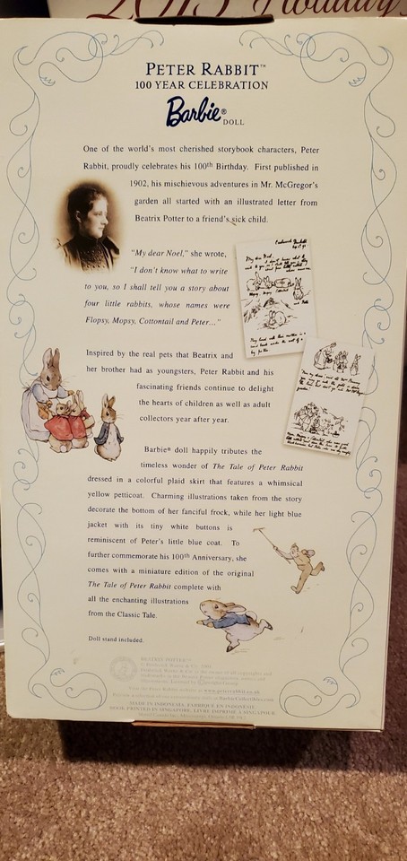Barbie Doll Peter Rabbit 100 Year Celebration Beatrix Potter 2001 Mint ...