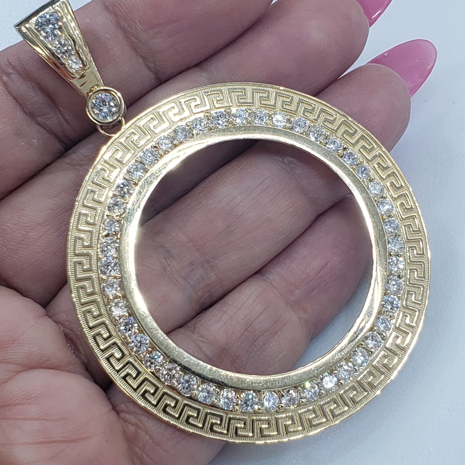 14k solid gold 50 pesos centenario Coin Bezel Frame pendant greek Key ...