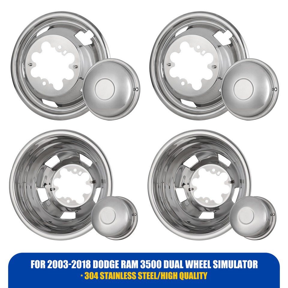 4pcs 17inch Stainless Steel Dually Wheel Simulators For 2003-2018 Dodge ...