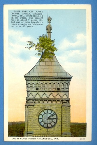 INDIANA - GREENSBURG, LONE TREE ON COURT HOUSE TOWER VINTAGE PC 394 | eBay