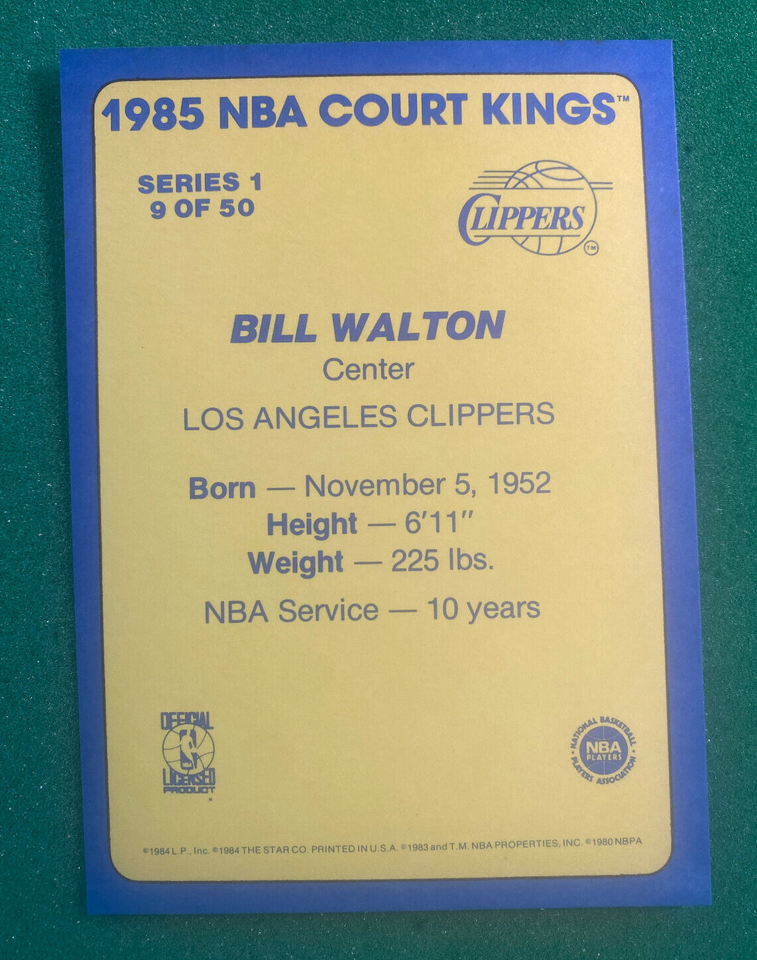 BILL WALTON 1984-85 Star Court Kings 5x7 #9 Los Angeles Clippers HOF | eBay