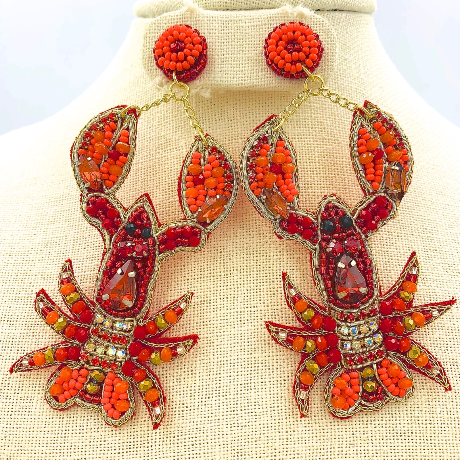 Red Crawfish Seed Bead Earrings - Crayfish, Beaded, Viola (1.75x4in) | eBay