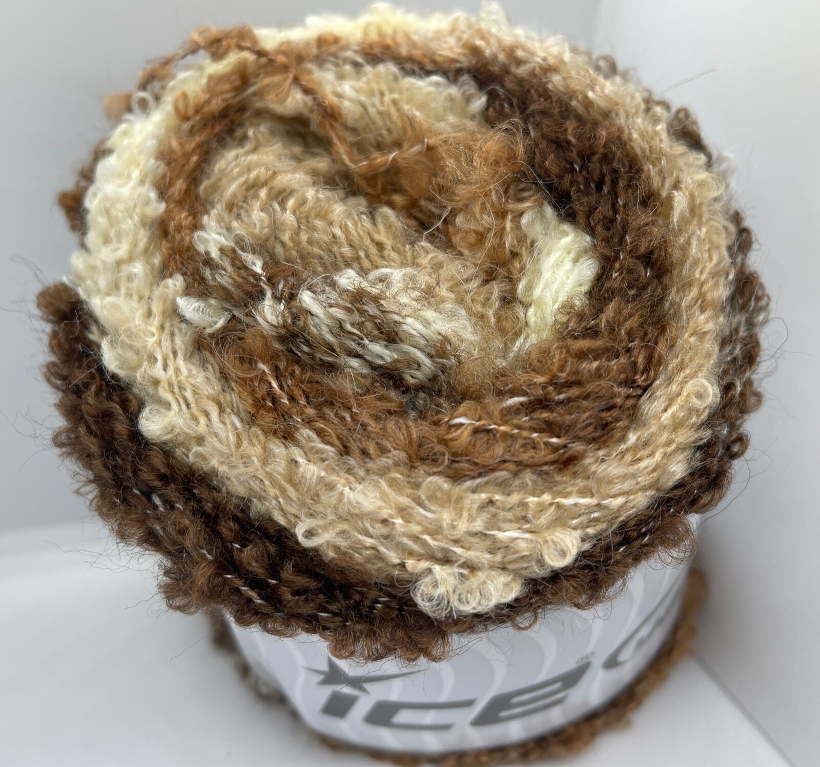 Boucle Fun Cake Yarn 77241 Ice Yarns Brown Beige +Mohair Bl CenterPull ...