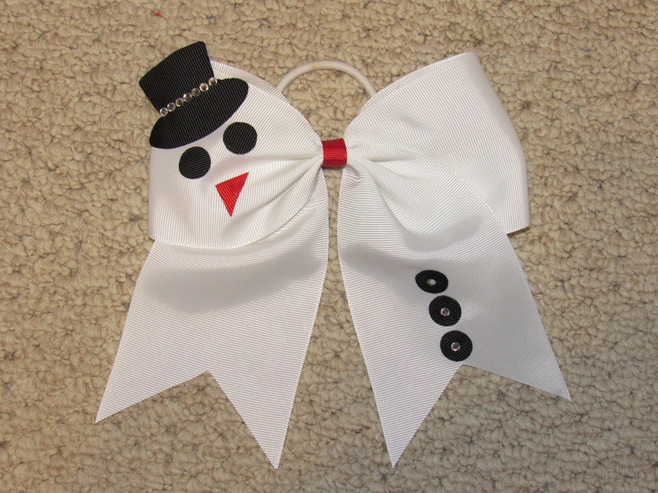 NEW "SNOWMAN BLING" Cheer Bow Pony Tail 3" Ribbon Girls Cheerleading ...