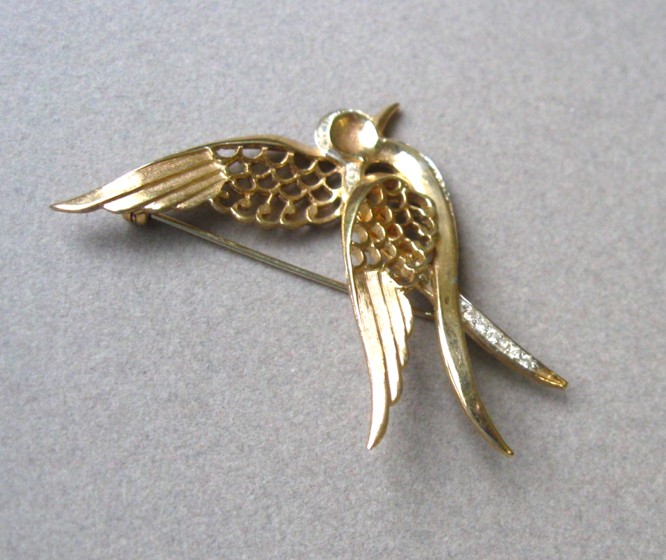 Vintage Signed BOUCHER Flying Bird PIN Gold Tone/ Rhinestones | eBay