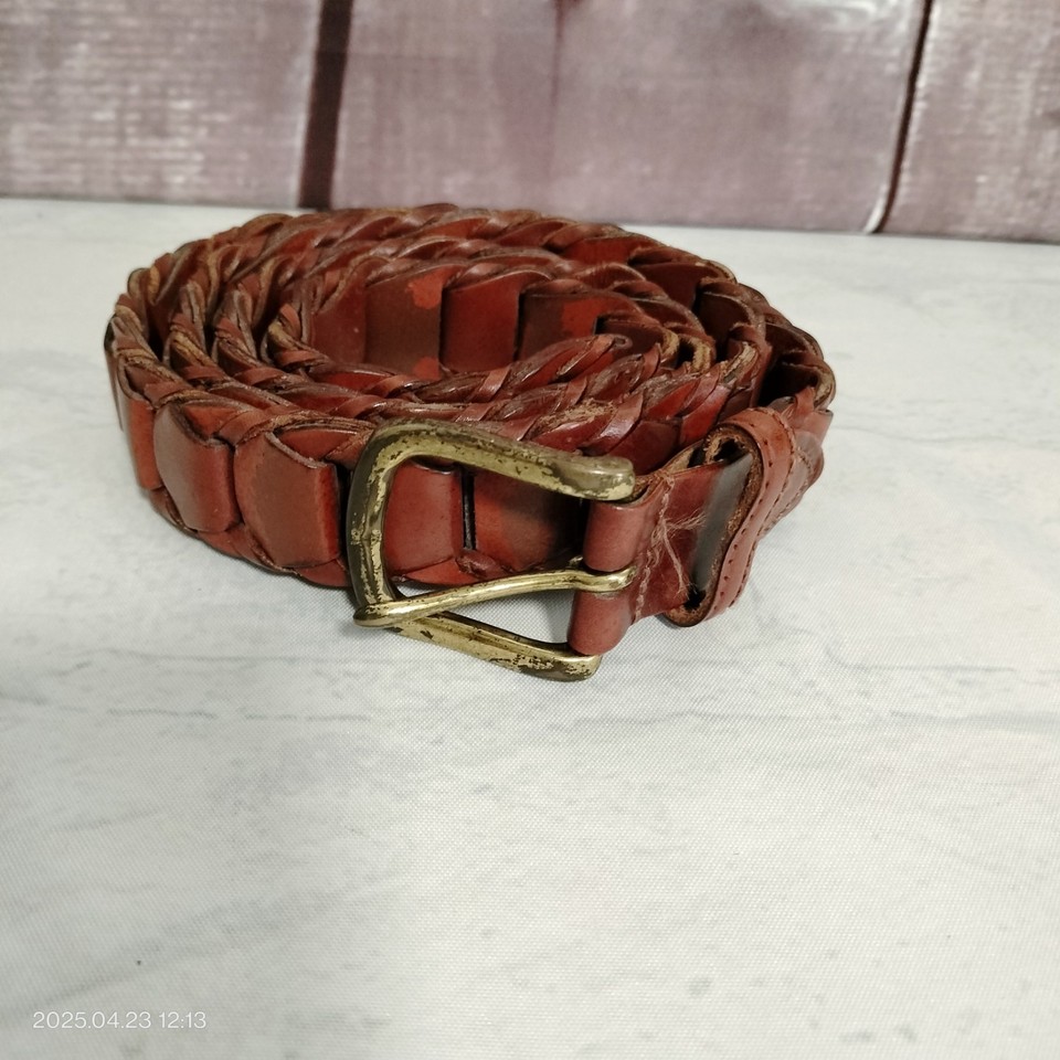 Genuine Leather Men's Brown Belt 38 Rectangular Braided With Solid ...