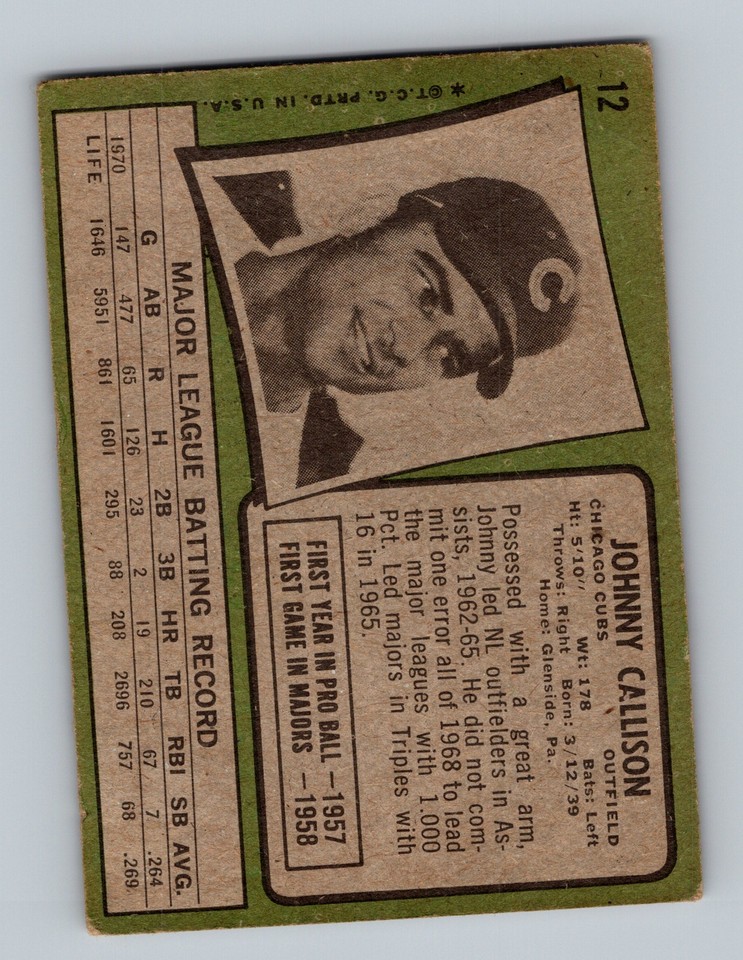 1971 Topps #12 Johnny Callison | eBay