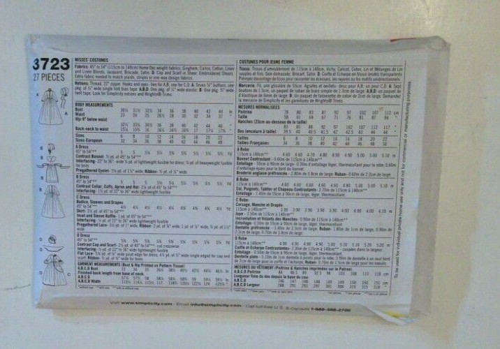 Simplicity 3723 Costume Sewing Pattern, Andrea Schewe, 4 Dresses/Hats ...