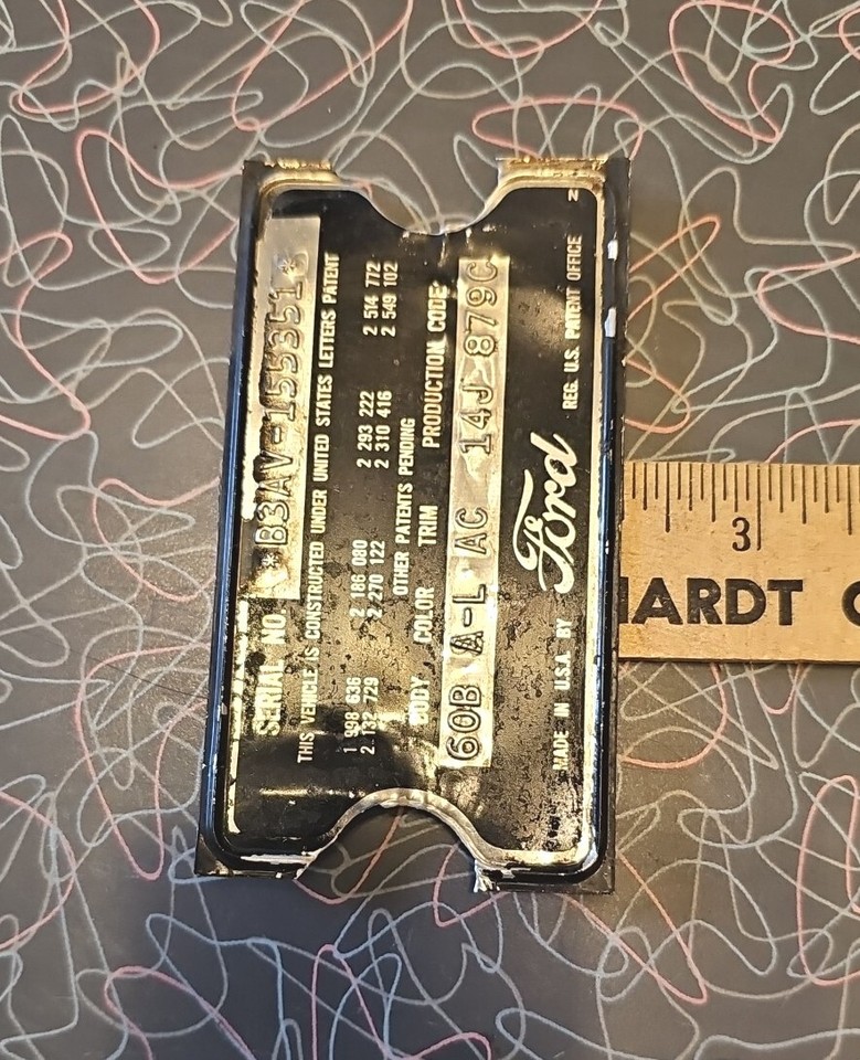 Ford Vintage Data Plate OEM Serial Number ID Tag Rough | Genuine OEM ...