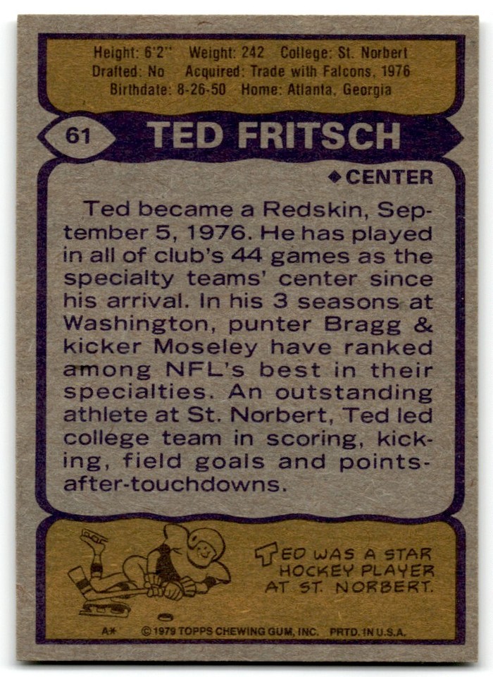 1979 Topps Ted Fritsch Washington Redskins #61 | eBay