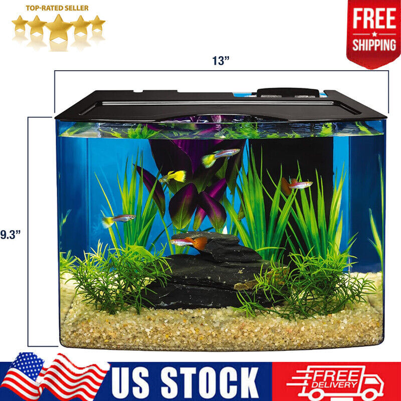 Crescent Aquarium Kit 5 Gal Curved-Front Fish Tank Power Filter ...