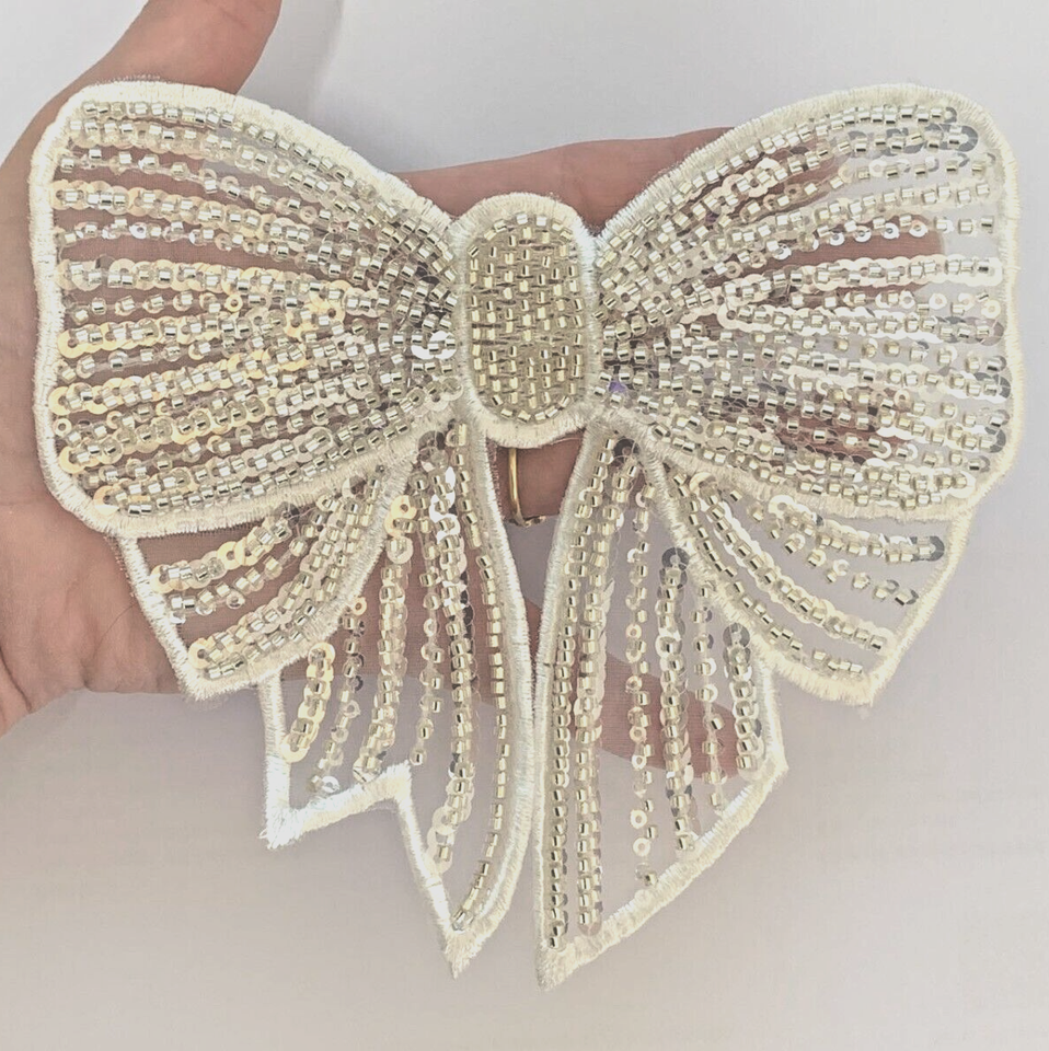 Beaded Bows Applique Motif Bling Glass Beads Bowknots Patch Craft ...