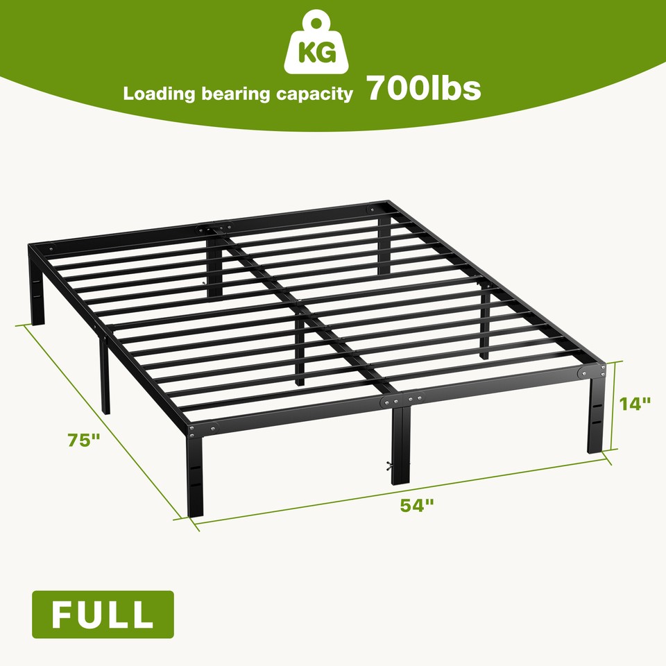Metal Bed Frame Mattress Foundation Steel Slat Support Storage Space ...