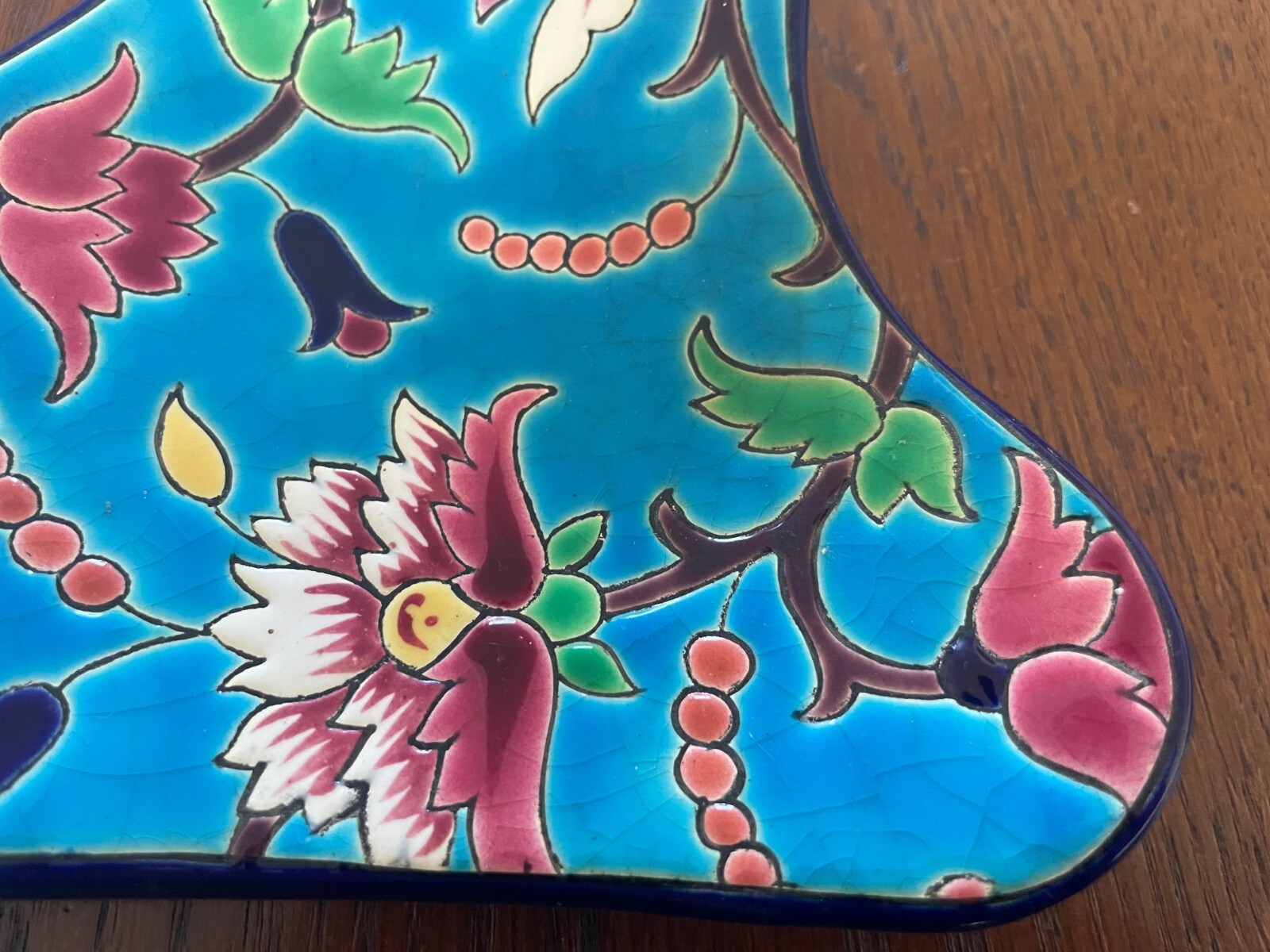 Antique Longwy ceramic floral bon bon dish. Marked with several marks ...