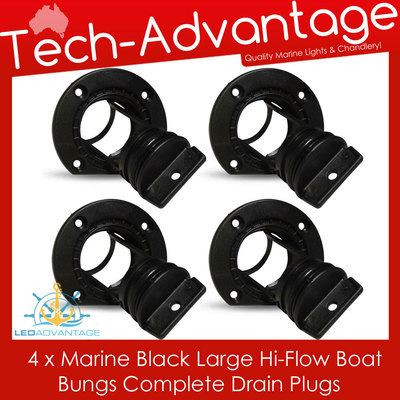 4 x Large BLACK Cut Base High Hi-Flow Quick Flow Boat Bung Bungs & Base ...
