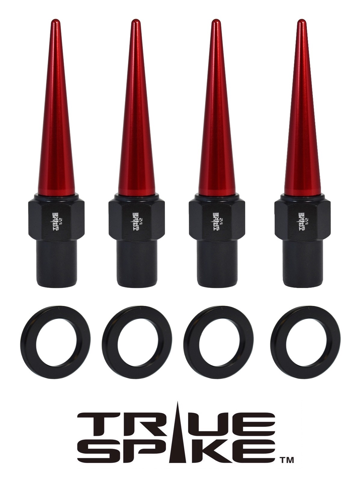 20 TRUE SPIKE 12X1.5MM .80" SHANK RED EXTENDED SPIKE STEEL MAG WHEEL ...