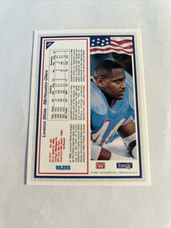 1992 All World Lorenzo White #149 Houston Oilers Michigan State ...