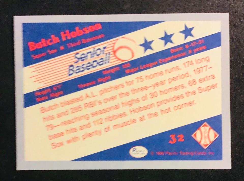 Boston Red Sox BUTCH HOBSON auto signed autographed 1990 PACIFIC Card ...