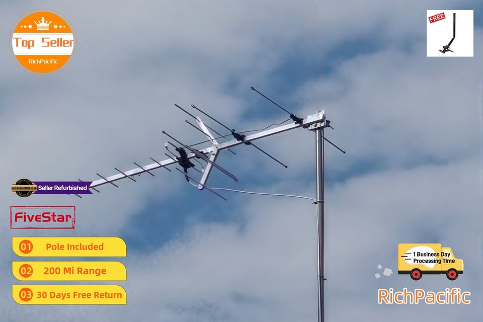 Long Range Yagi TV Antenna Outdoor 250 Mile w/ Pole for Best Signal | eBay
