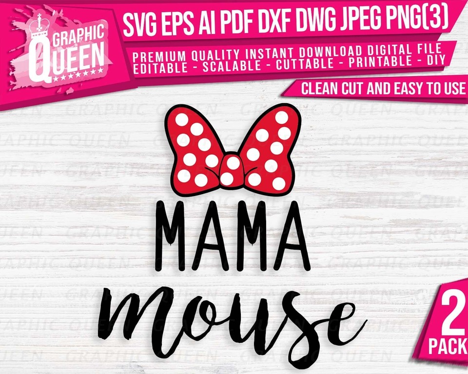 2 logos Mama Mouse Mini Mouse digital logo vector file Disney Minnie ...
