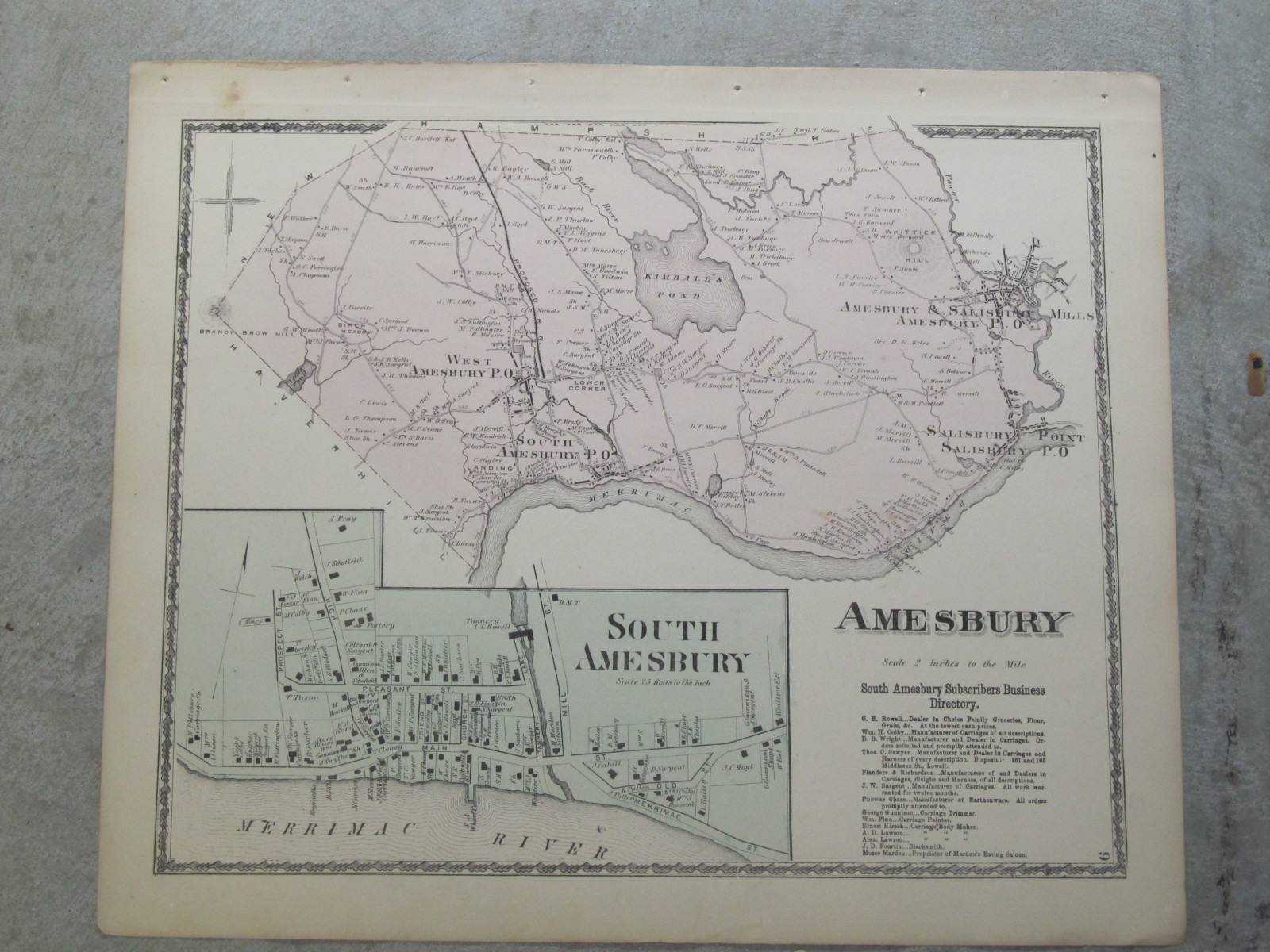 1872 Amesbury & South Amesbury, Ma. Map. Essex County Mass. | eBay UK