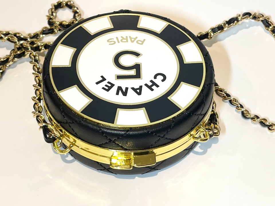 Authentic Chanel Poker Chip Minaudière X-Body Clutch/Black Lambskin ...