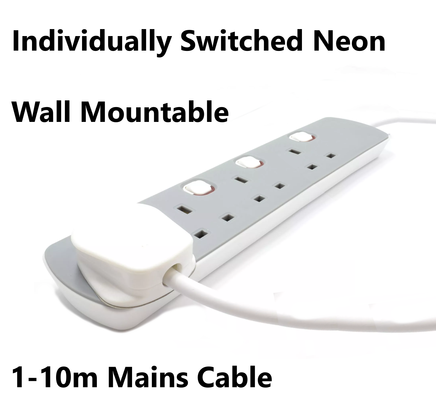 4 Gang Grey Mains Extension Lead 4 Way UK Power Sockets Switched 1m/2m ...