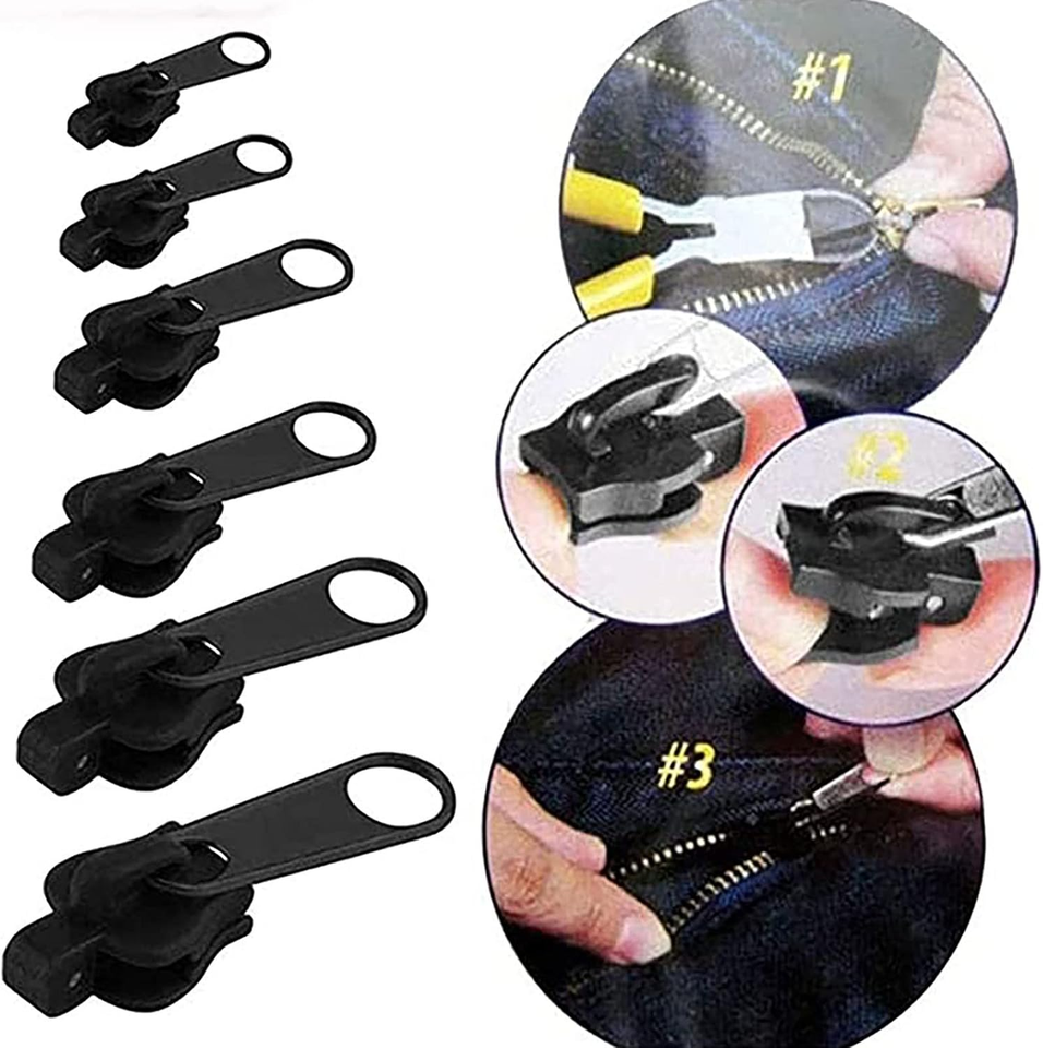 6Pcs Black Universal Instant Fix Zipper Repair Kit Zip Slider Teeth ...