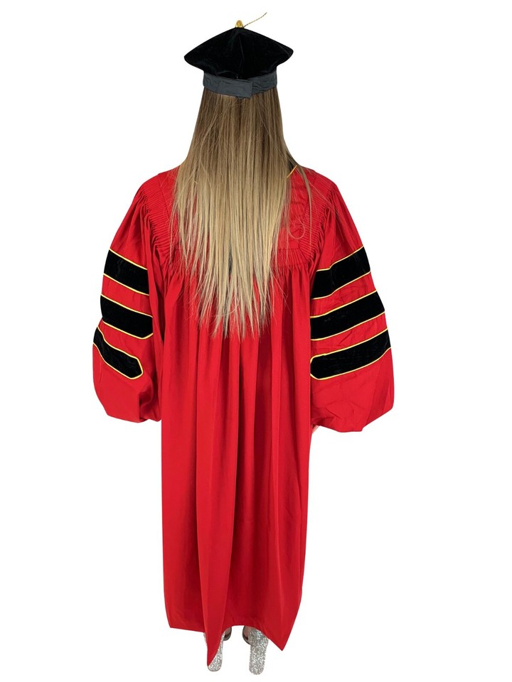 Red Doctoral Gown w/Gold Piping & Tam for University Professors and ...