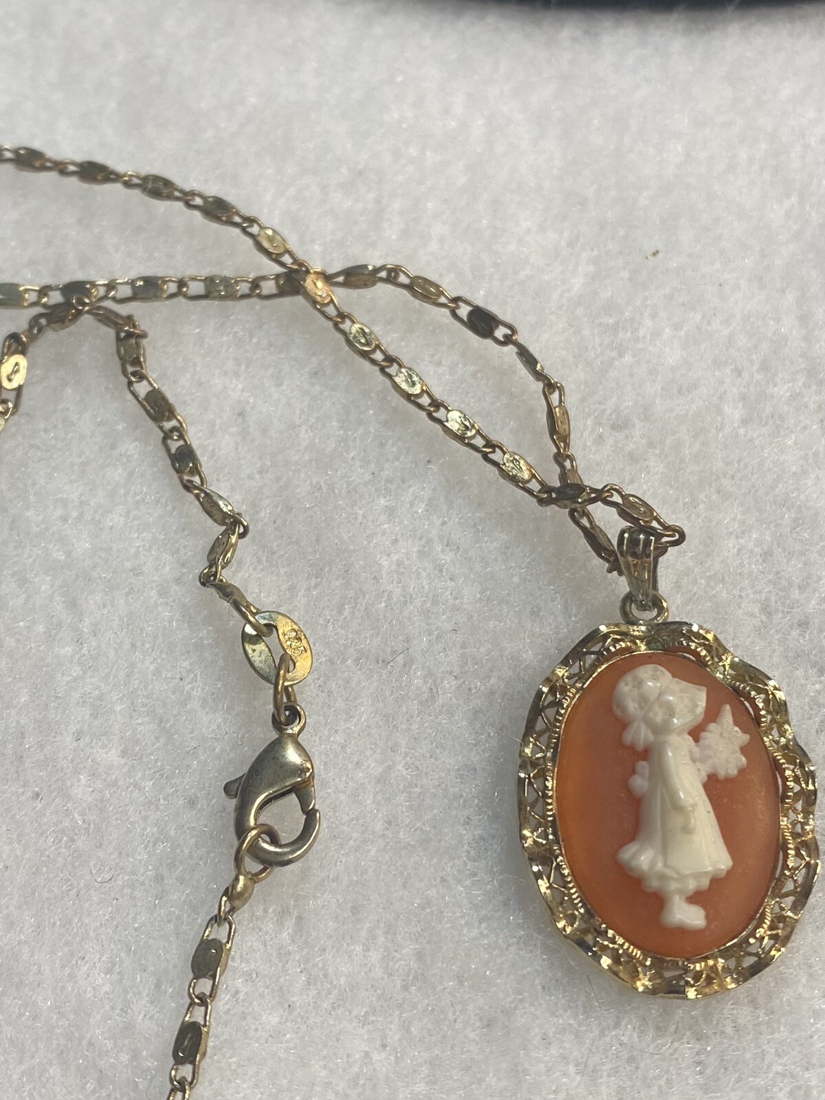 Vintage LANG Sterling Little Girl Cameo Pendant w/ .925 Sterling Chain ...