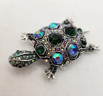 Turtle Brooch Pin Jeweled Faceted Gems AB 2" Stunning! | eBay