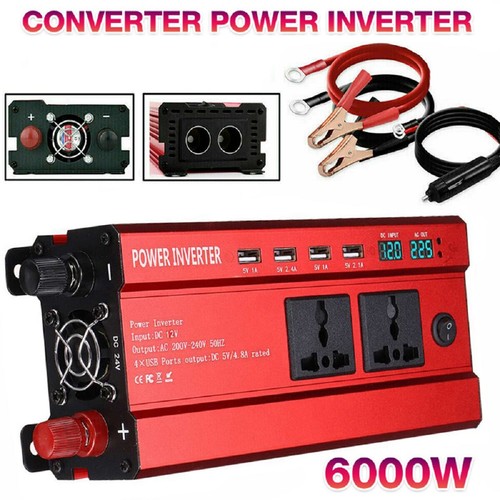 6000W Car Power Inverter Converter DC 12V to AC 240V 4 USB 2 UK Socket ...