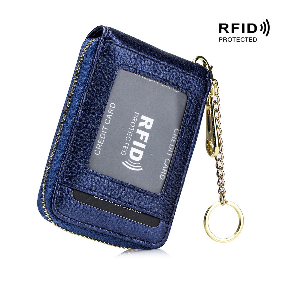 Women RFID Credit Card Holder Wallet with Keychain ID Window Small Zip ...