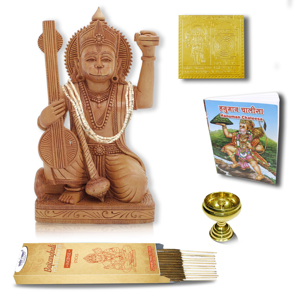 Hanuman Wooden Statue with Yantra, Chalisa, Diya and Incense Sticks ...