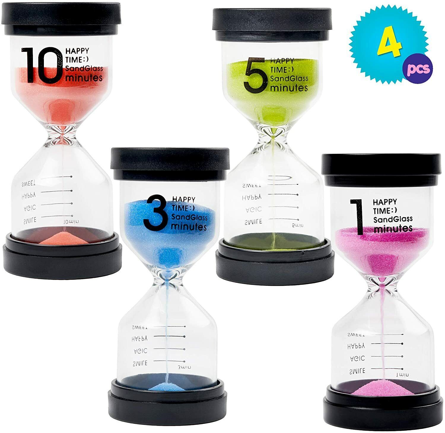 4 - 6 Pack Sand Timers Childrens Teeth Brushing Kitchen Teaching Games ...