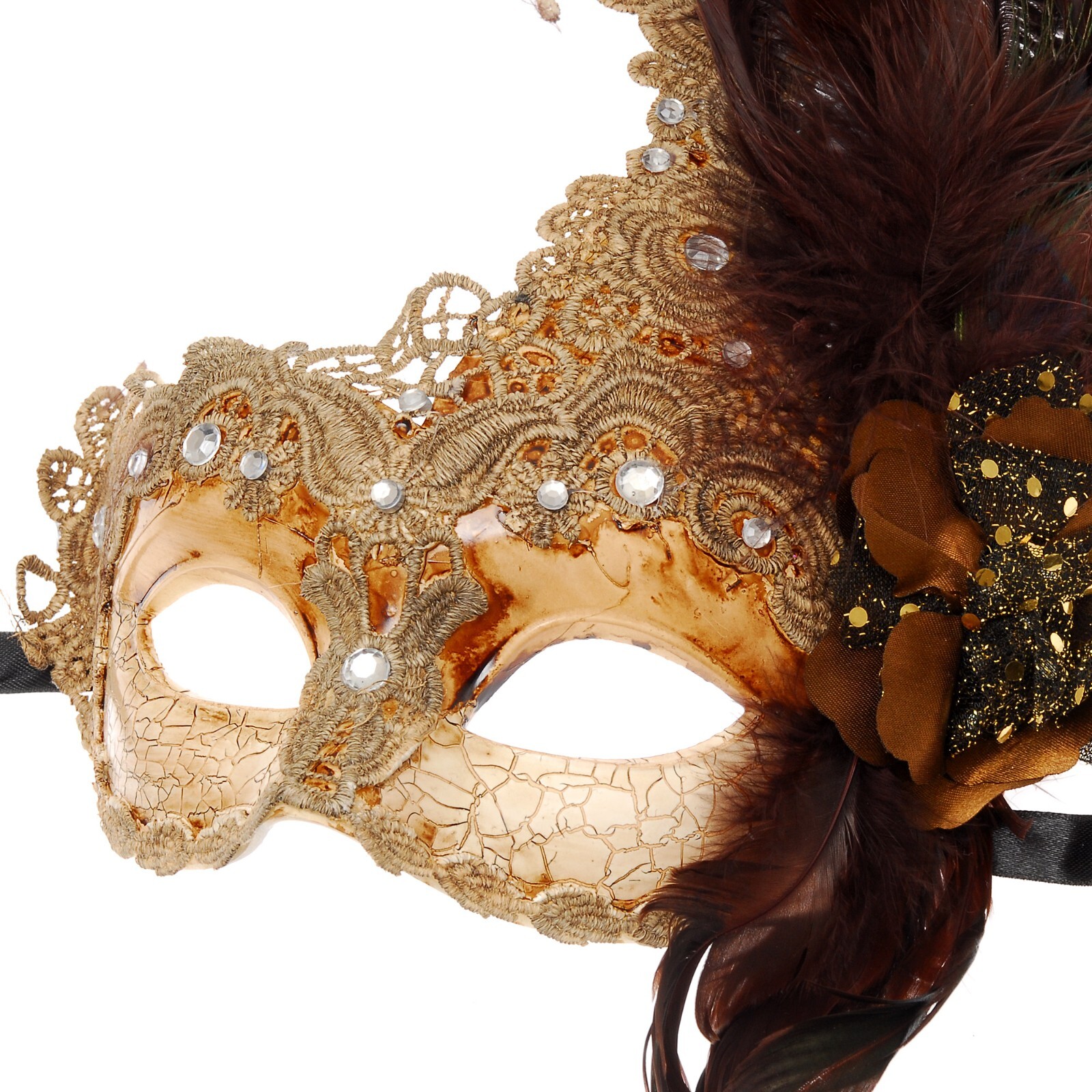 Venetian Brocade Lace Mardi Gras Masquerade Ball Mask with Feathers ...